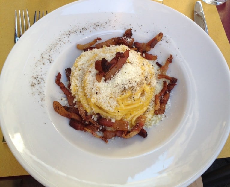 Spaghetti Carbonara with Guanciale and a Wine Tour of Chianti on the side.