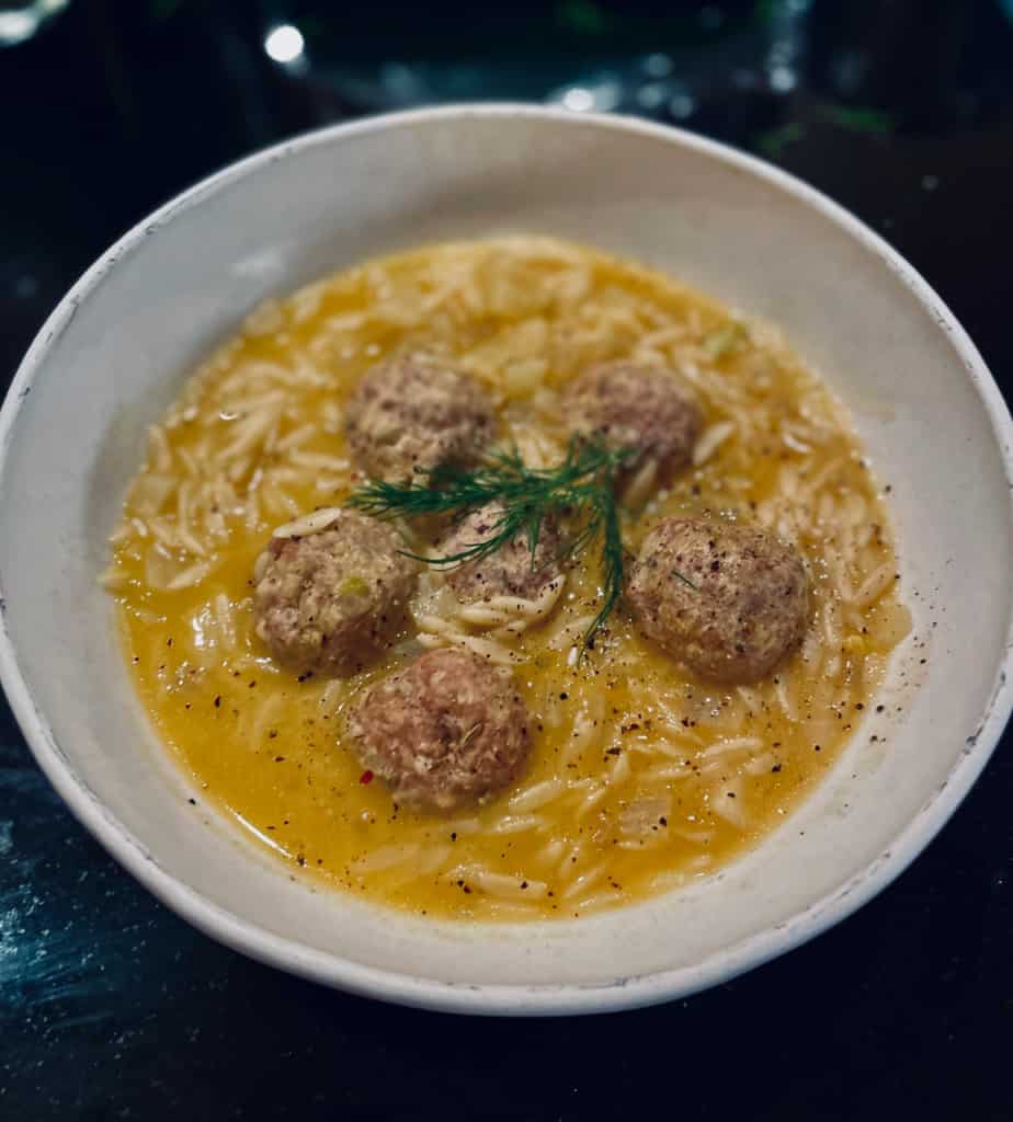 White Meatballs, Fennel and Orzo in Broth